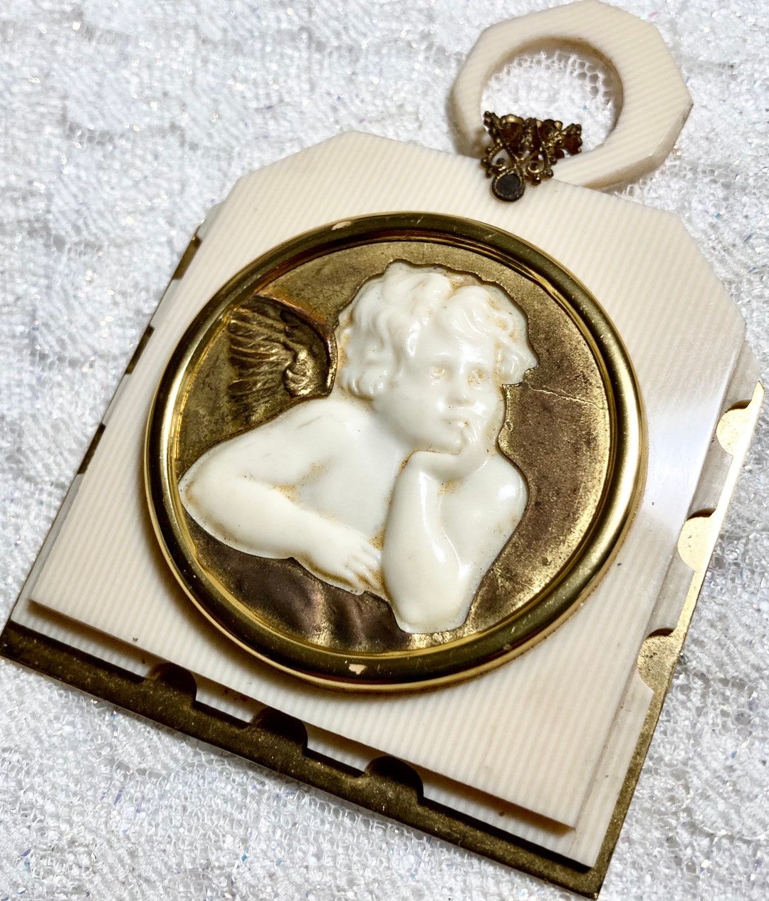 Victorian Celluloid Angel Cherub Pendant Antique French Cradle & Crib ...