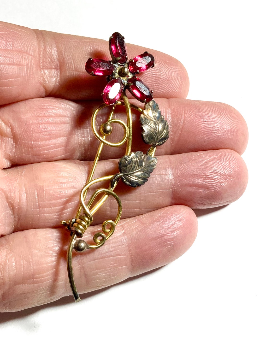 Antique Pink Paste Flower Brooch. 12k Gold Filled Flower Brooch. Fully ...