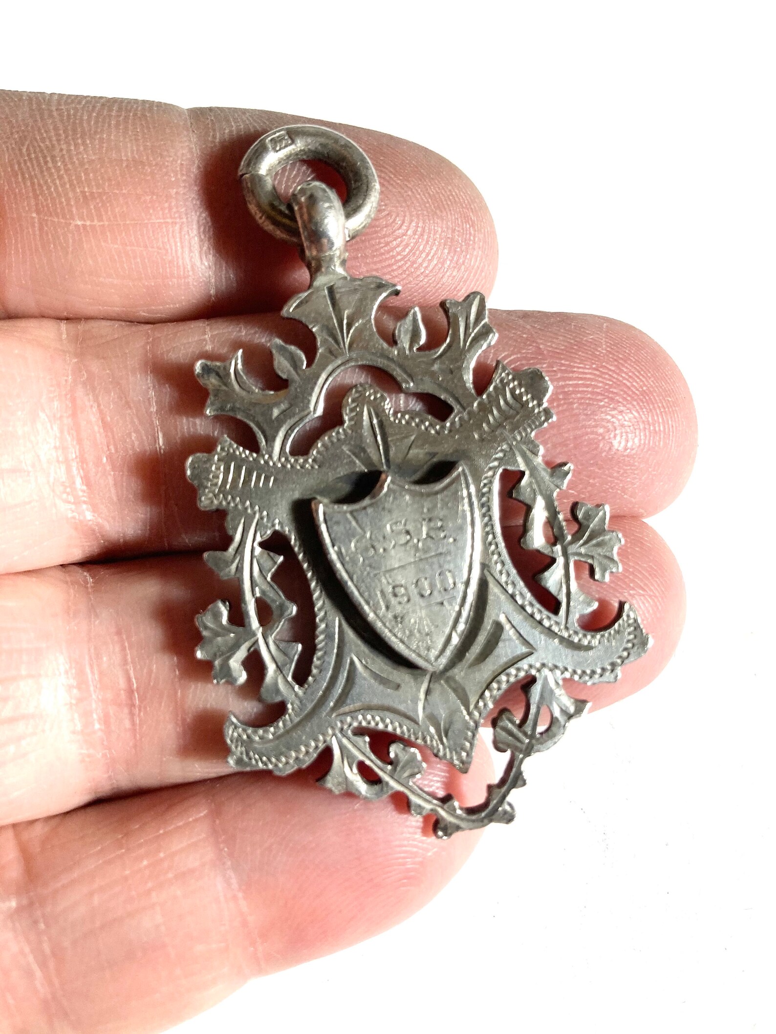 Antique Victorian Shield Fob Pendant in Sterling Silver With English ...