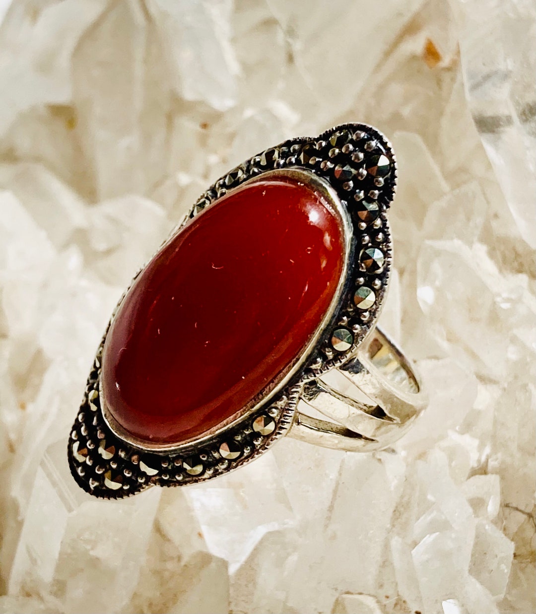 Art Deco Sterling Silver Ring. Ring Size 8.5. Red Agate Paste ...