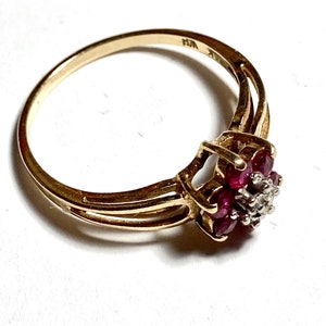Sold Molly 10k Ruby & Diamond Ring. 10k Solid Gold Ruby Flower Ring. .36ct Tw Natural Ruby Ring ...
