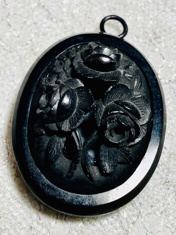 Victorian Whitby Jet Black Rose Mourning Pendant. Circa - Etsy