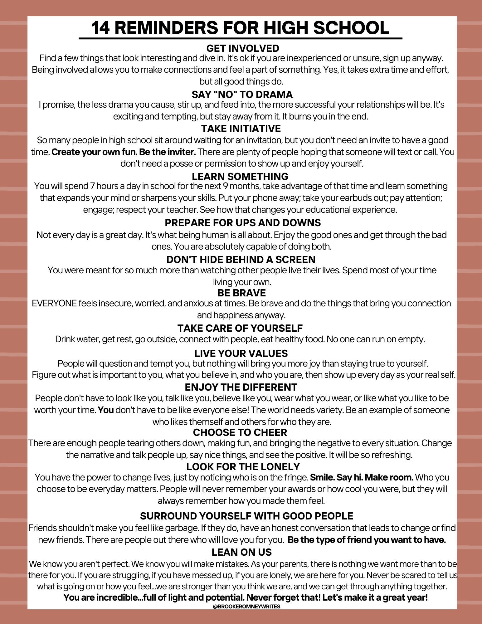 Printable 14 Reminders for High Schoolers Going Back to School - Etsy