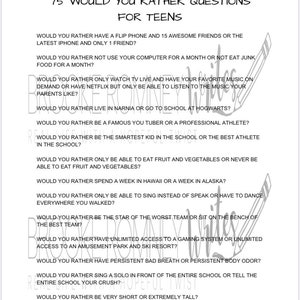 75 Would You Rather Questions for Teens - Etsy