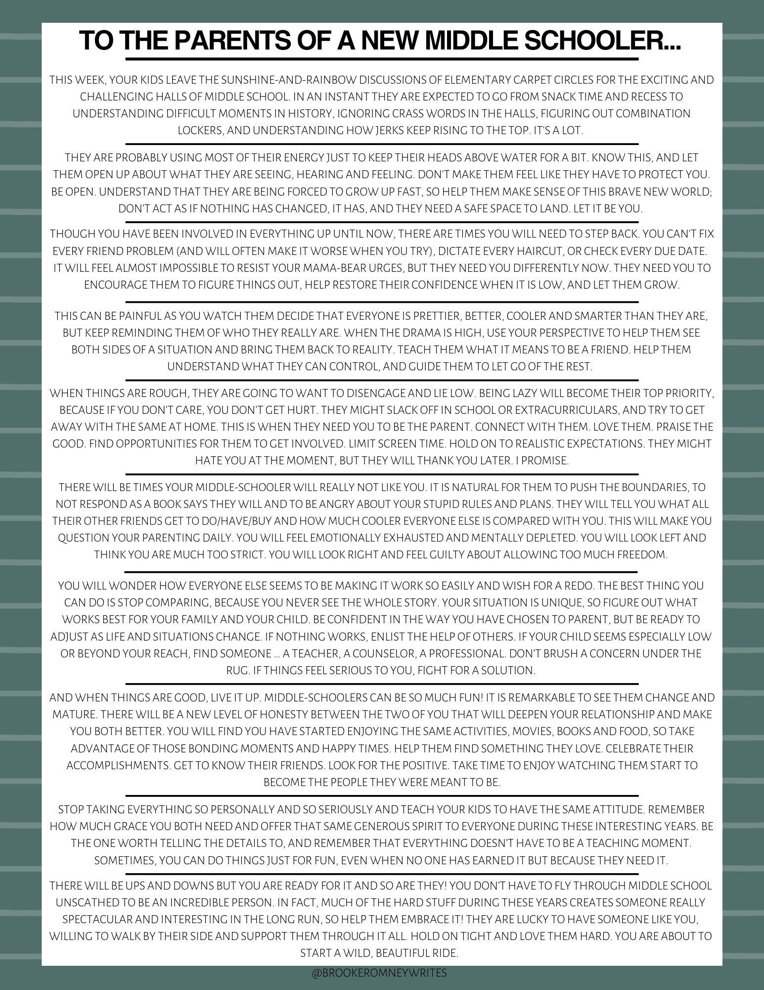 Printable Letter to Parents of a New Middle Schooler - Etsy