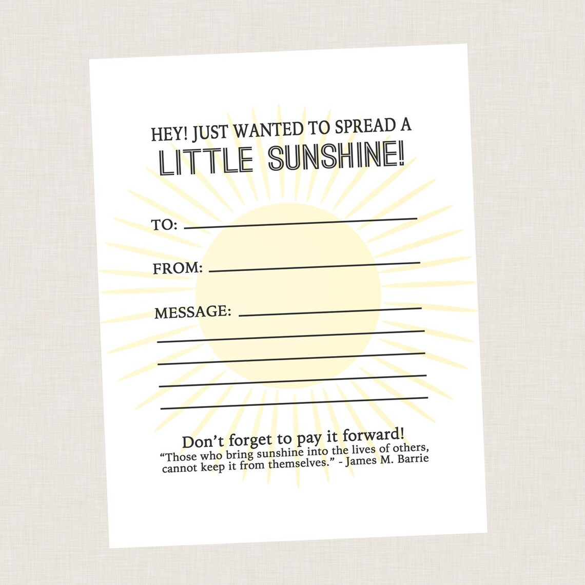 Spread Sunshine Compliment Card mental Health Week - Etsy