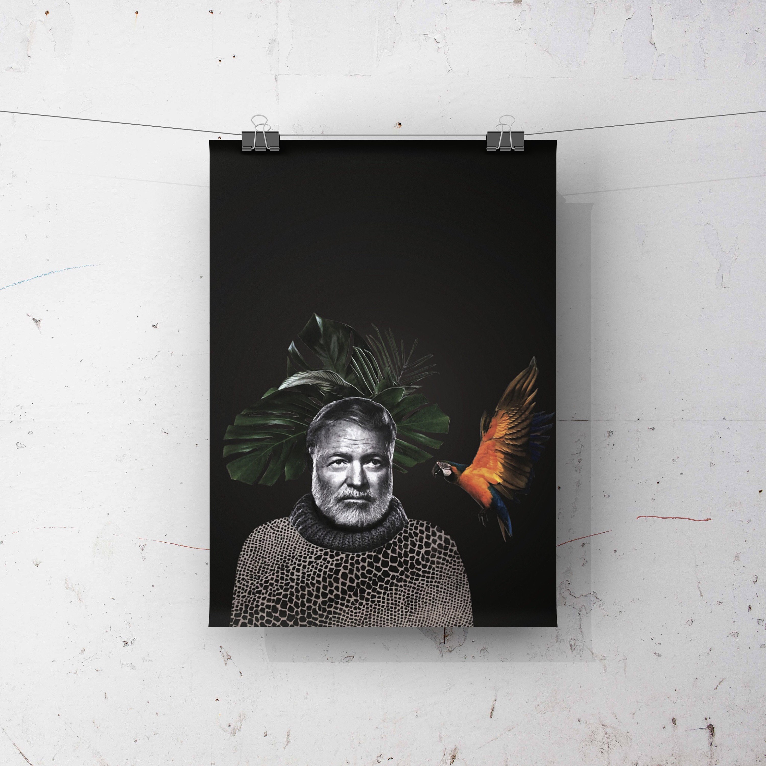 8x10 poster with illustration by ERNEST HEMINGWAY | Etsy