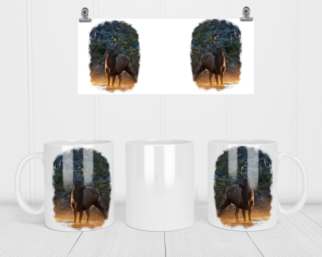 Bull Elk, Mug, Template, Full Wrap, Sublimation Design, Digital ...