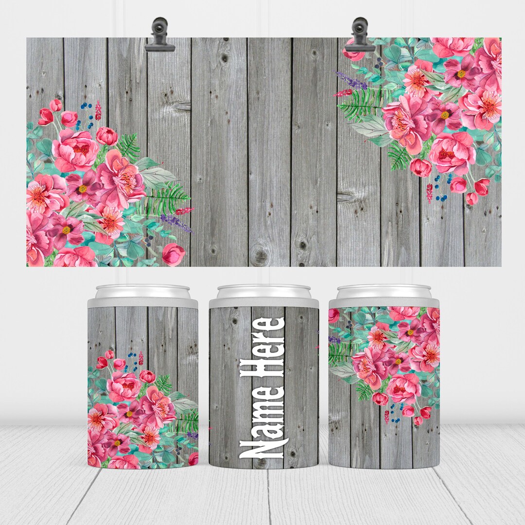 12oz Thick Duozie, Pink Floral, Wood Grain, Rustic, Country ...