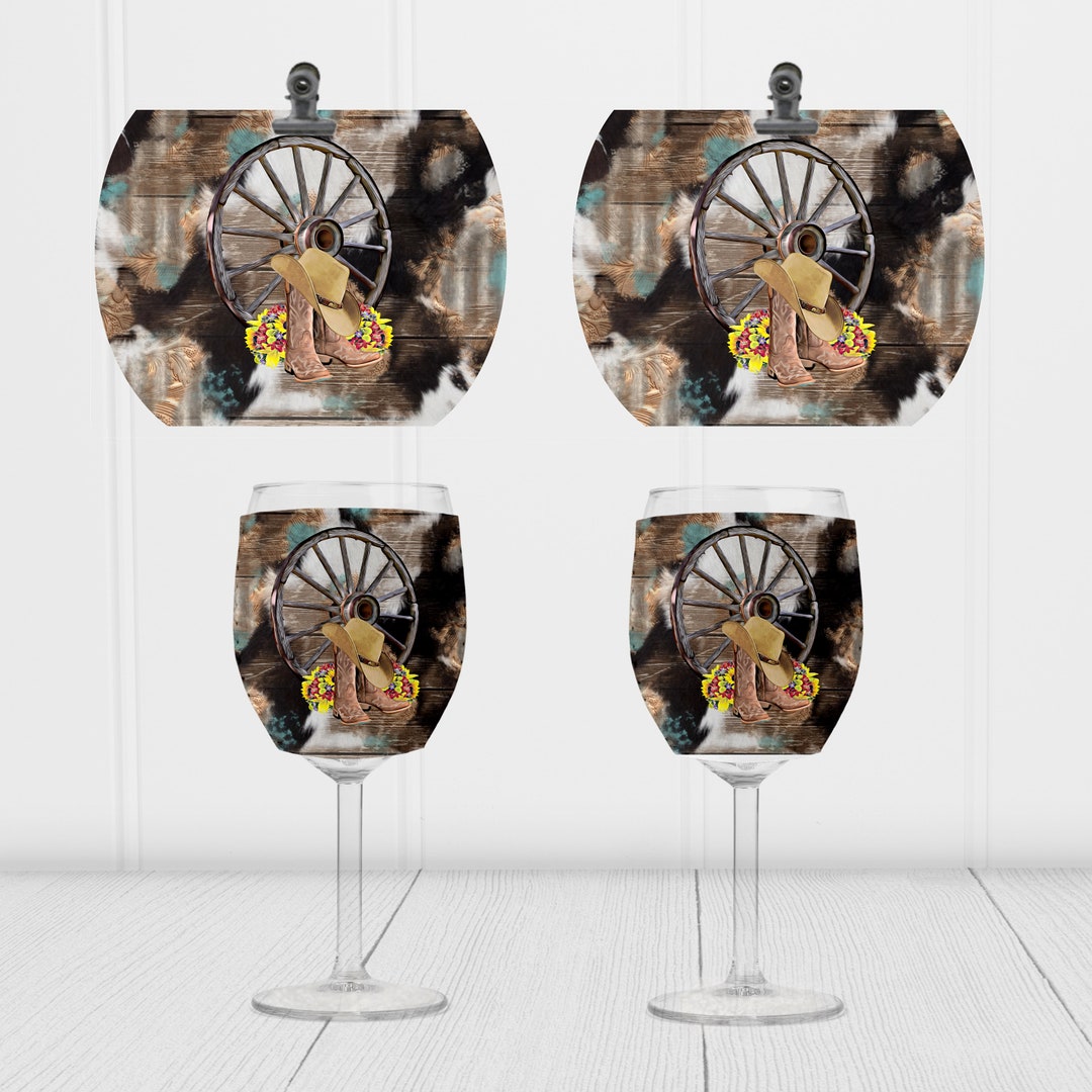 Cowboy Boots, Turquoise, Cowhide, Rustic, Western, Wine Glass, Coolie ...