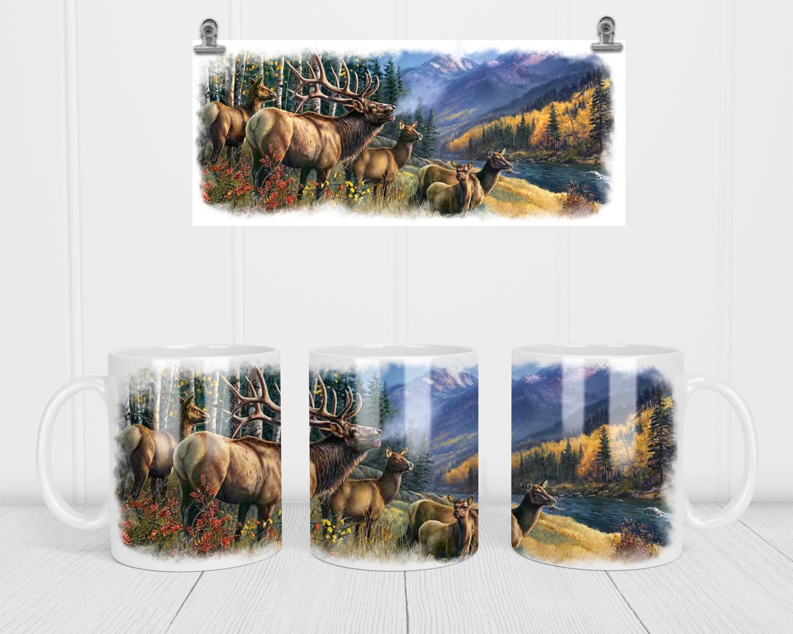 Bull Elk Mug Template Full Wrap Sublimation Design - Etsy