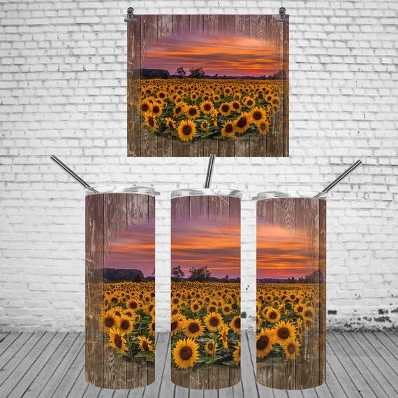 Sun Set Wood Shiplap Sunflowers Boho Design Straight 20oz | Etsy