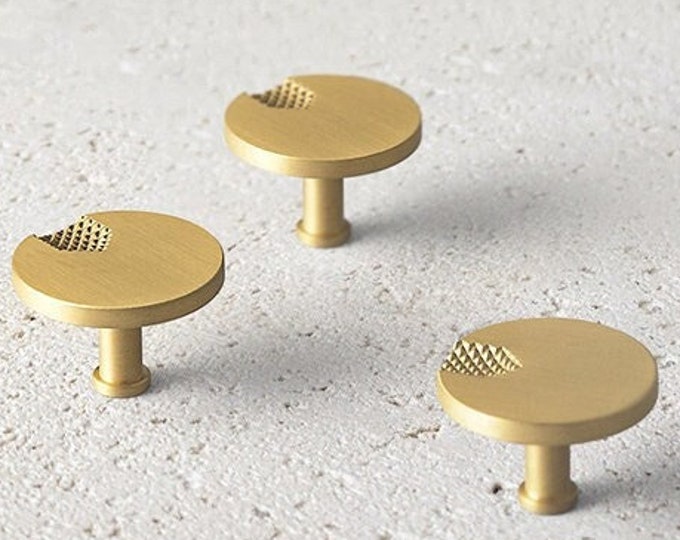 Hammered Solid Brass Round Knobs Round Cabinet Knobs Modern - Etsy