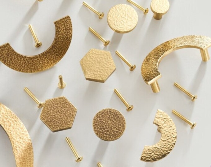 Hammered Solid Brass Round Knobs Round Cabinet Knobs Modern - Etsy