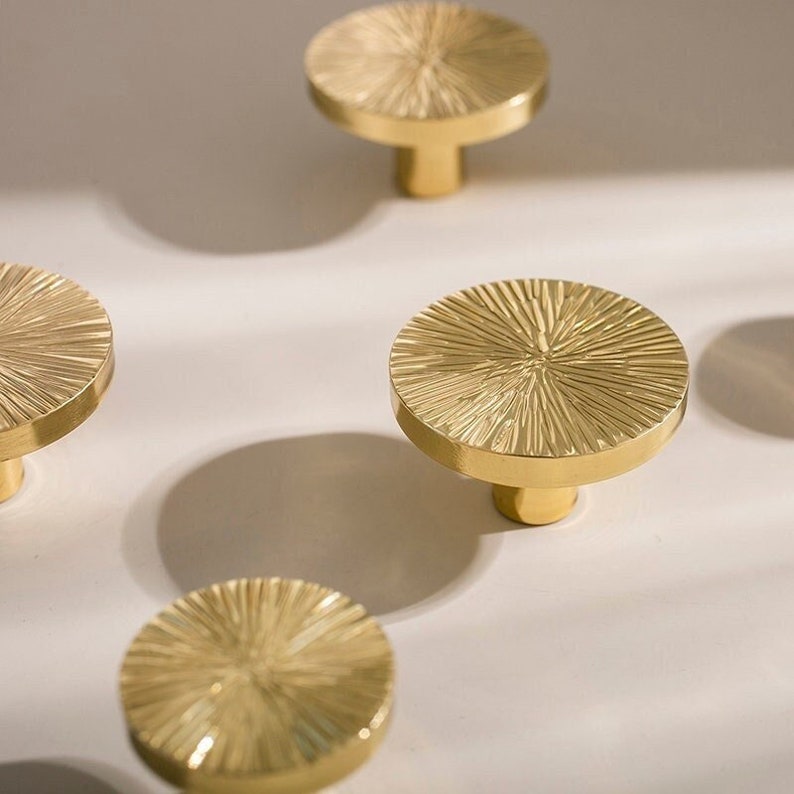 Hammered Solid Brass Round Knobs Round Cabinet Knobs Modern - Etsy