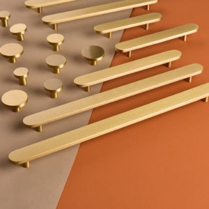 Solid Brushed Brass Round Knobs Brass Cabinet Knobs, Drawer Knob Handles Pull Dresser Handle ...