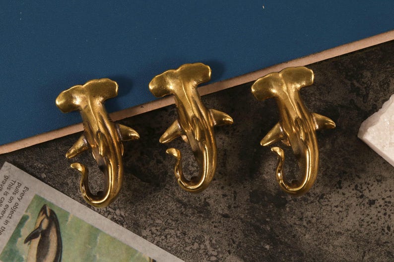 Hammerhead Shark Brass Drawer Knobs Pulls, Custom Engraved Marine ...