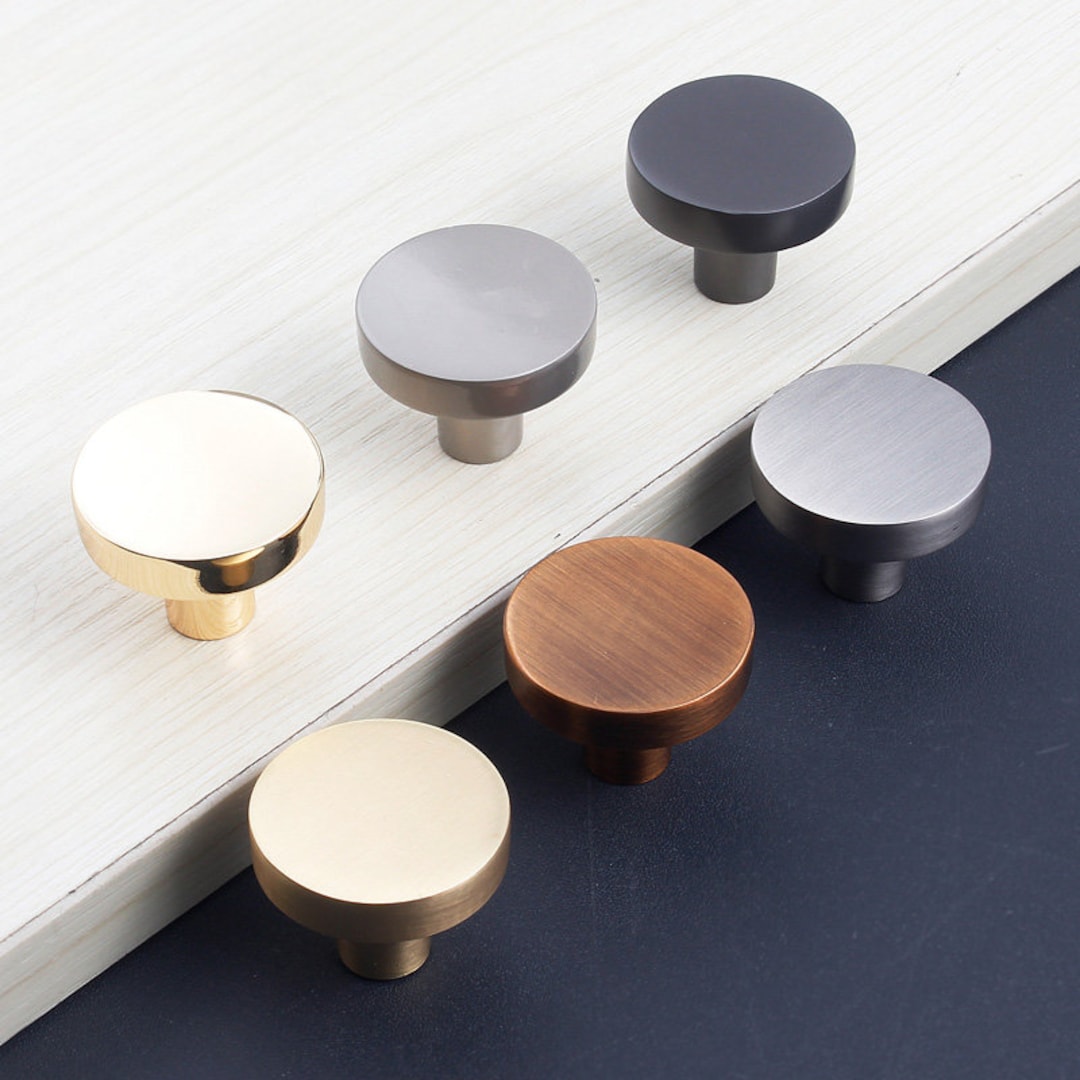 Gold Flat Round Knob, Minimalist Round Knob, Cabinet Knob, Drawer Knob ...