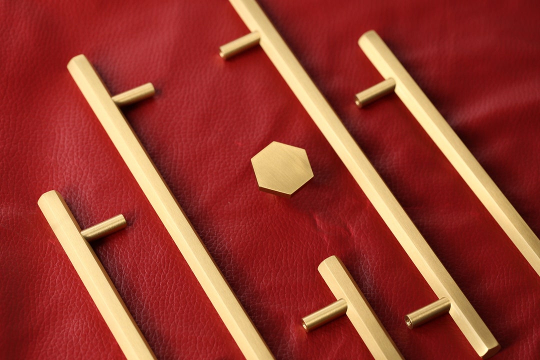 Hexagon Solid Brass Drawer Knobs Pulls Brass Cabinet Handle Kitchen Handles Dresser Knobs ...