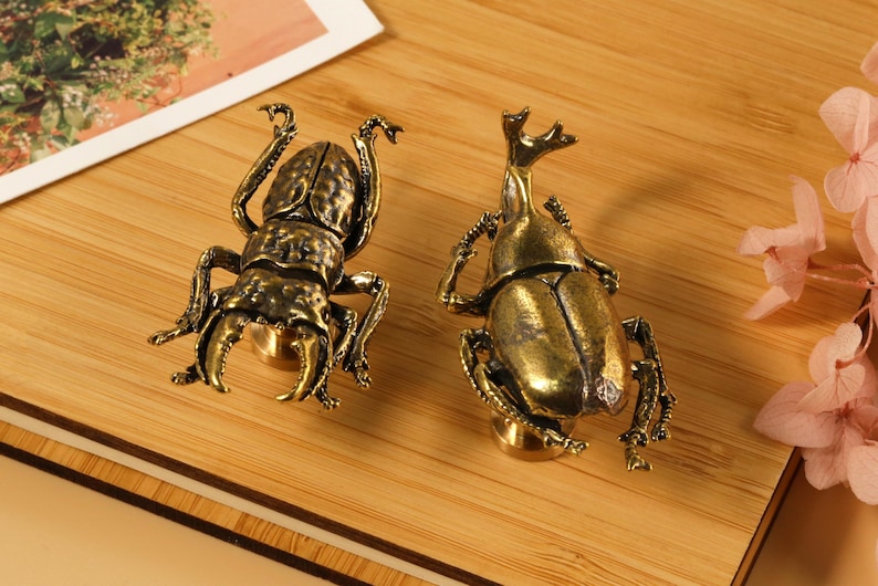 Antique Brass Stag Beetle Cabinet Dresser Handles Custom Engraved ...