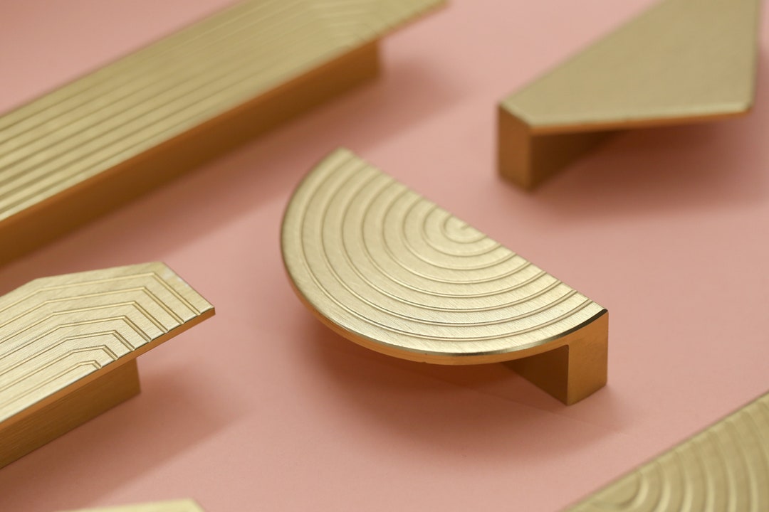 Golden Semicircle Cabinet Drawer Pull Handle Knob Striped Dresser Knob ...