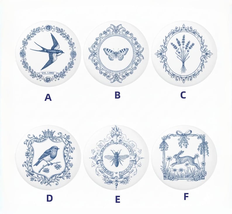 French Farm House Bee Butterfly Ceramic Dresser Cabinet Knobs Handles ...