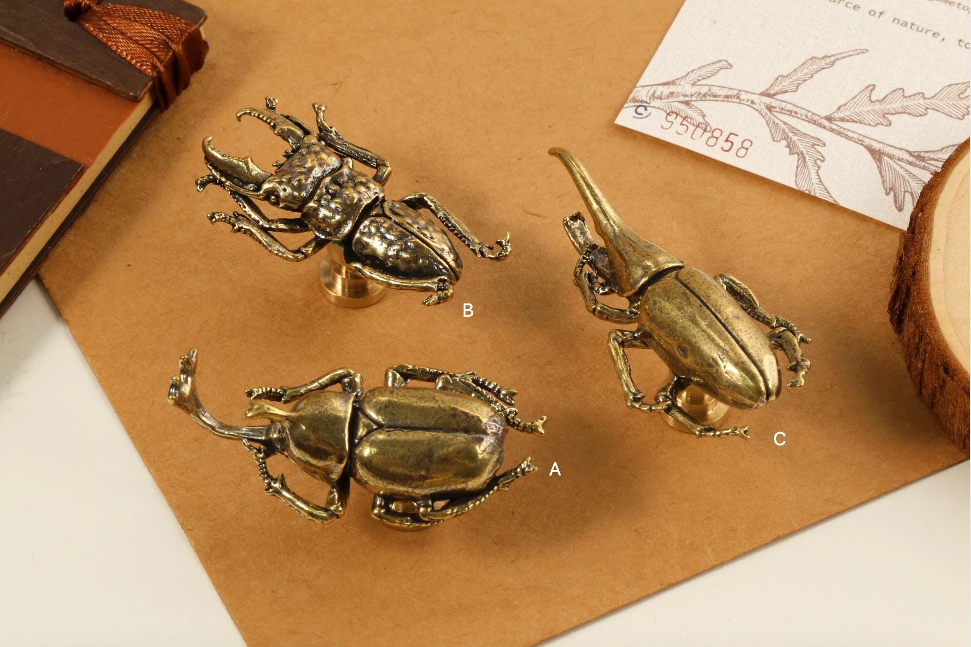 Antique Brass Stag Beetle Cabinet Dresser Handles Custom Engraved ...