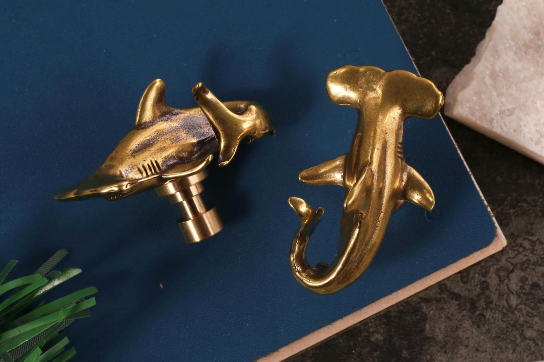 Hammerhead Shark Brass Drawer Knobs Pulls, Custom Engraved Marine ...
