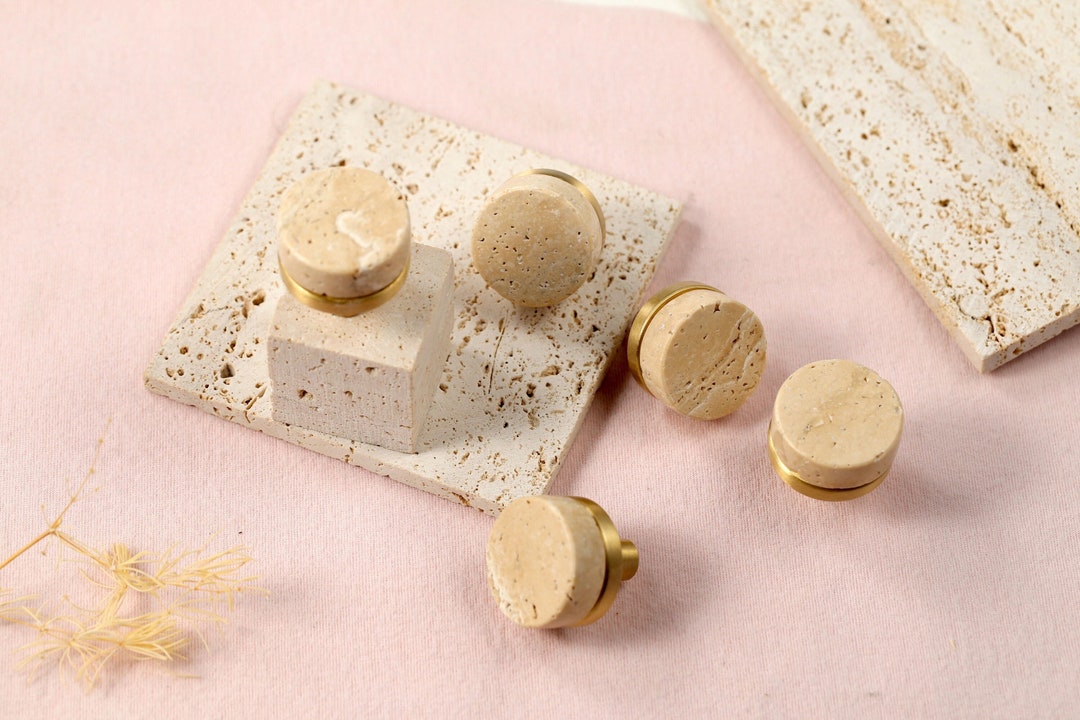 Natural Travertine Brass Base Drawer Knobs Handles,custom Engraved ...