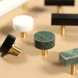 Natural Marble Cabinet Pulls, Marble Crystal Drawer Knobs Pulls Handles, Brass Dresser Name ...