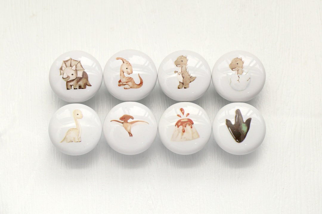 Dinosaur Ceramics Drawer Knob Handle, Custom Engraved Animals Knobs for ...