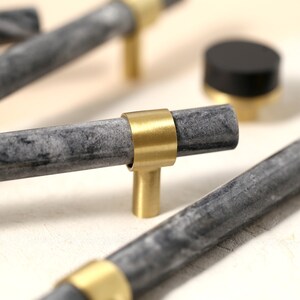 Marble Drawer Knobs Pulls Handles/ Nature Marble Cabinet Pulls/ Brass ...