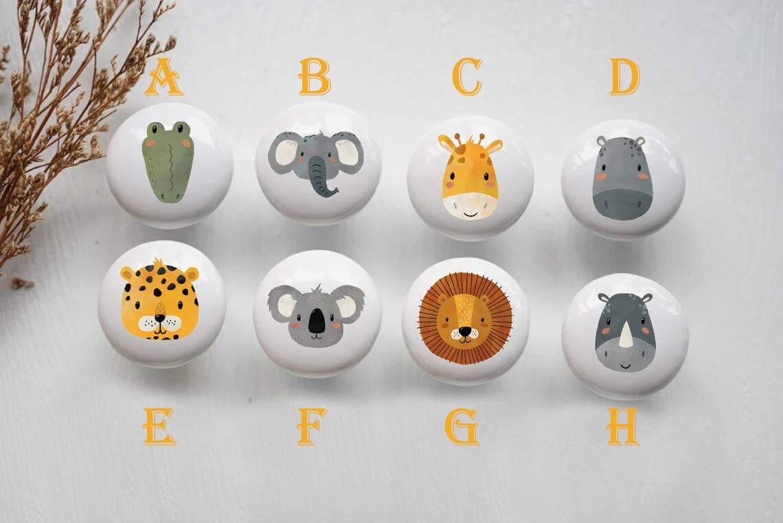 Safari Animals Ceramics Drawer Knob Handle Nursery Knob - Etsy