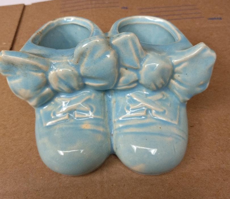 Vintage Ceramic Blue Baby Boy Booties for Plants or Pencil/pen Knick ...