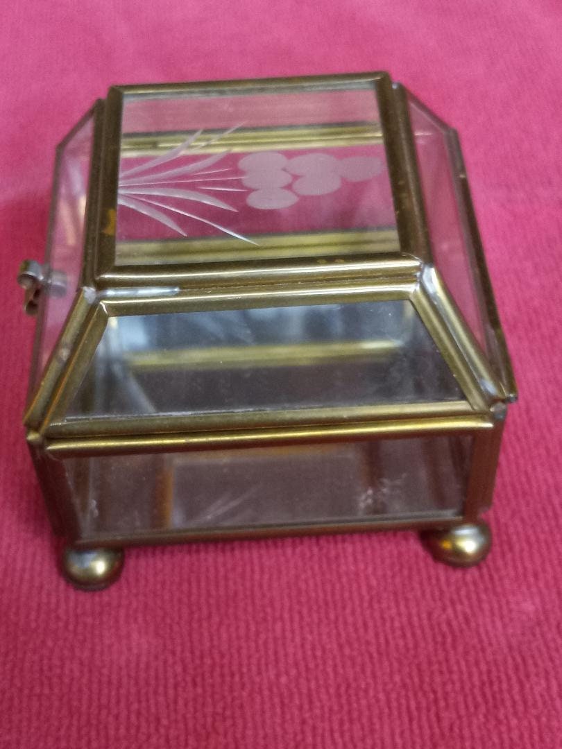 Vintage Etched Floral Design Glass and Metal Trinket-jewelry Box - Etsy