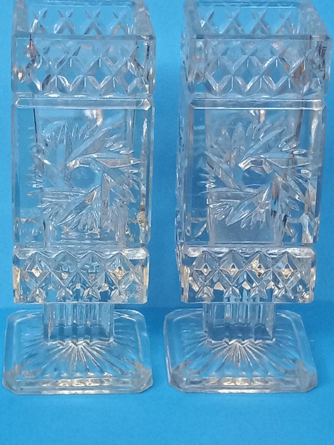 Vintage Lead Crystal Czechoslovakian Hand Cut Glasses-vases Set of 2 - Etsy