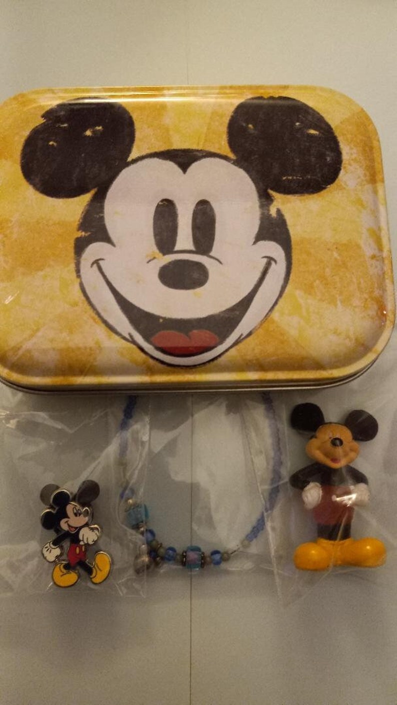 Vintage Disney's Mickey Mouse Collectable Bracelet, Tin Box, Pin and ...