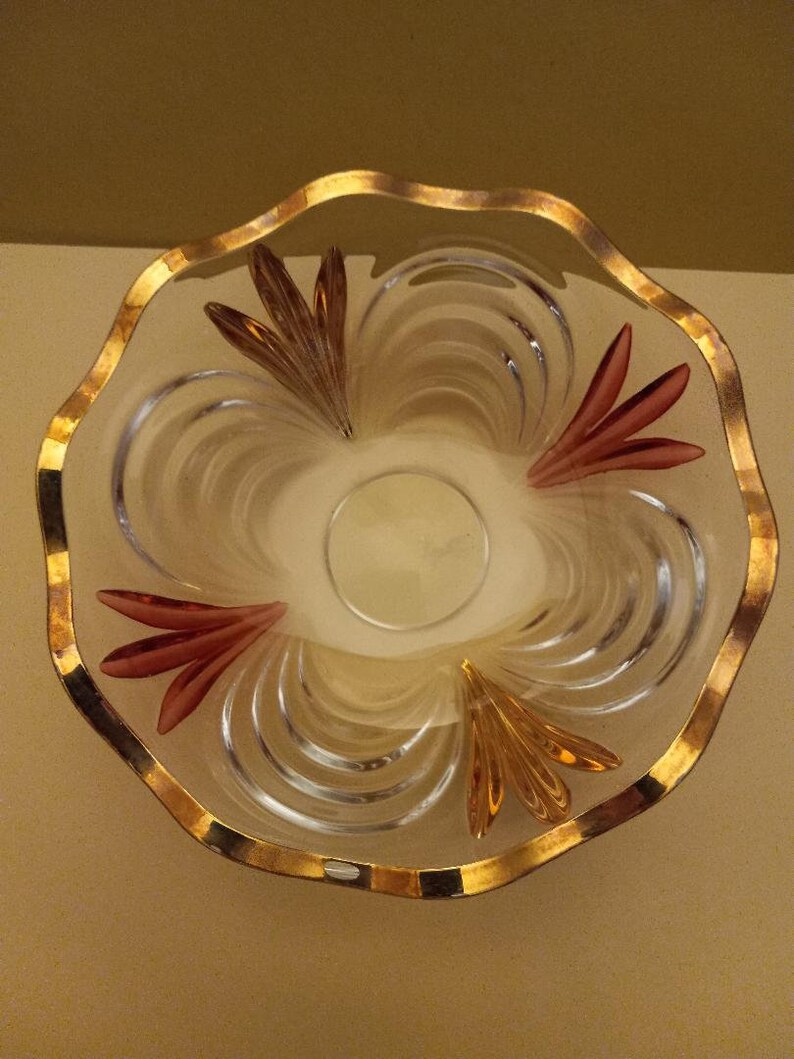 Vintage Clear Glass Bowl With Scalloped Pattern Gold and - Etsy