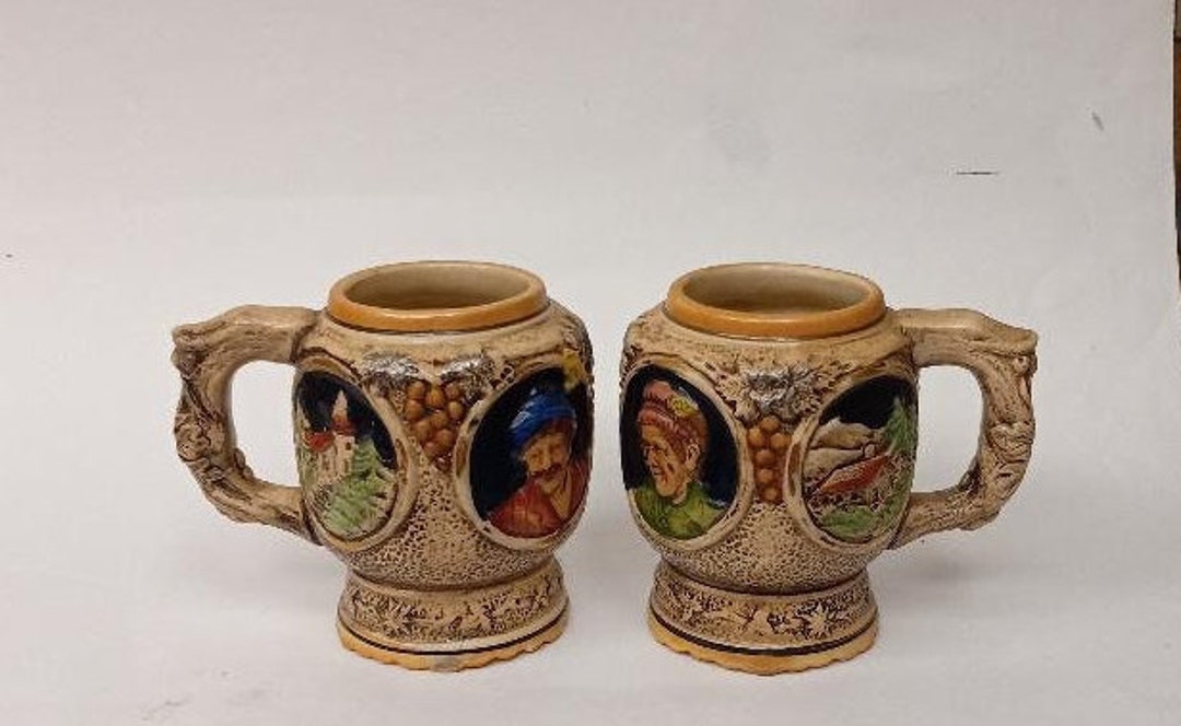 Vintage German Stoneware Beer Steins Set of Two (4" Height) - Etsy