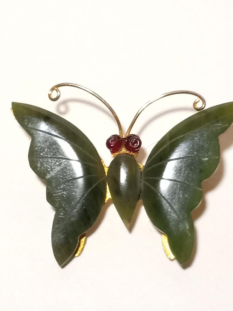 Vintage Jade Butterfly Brooch/pin Gold Tone - Etsy