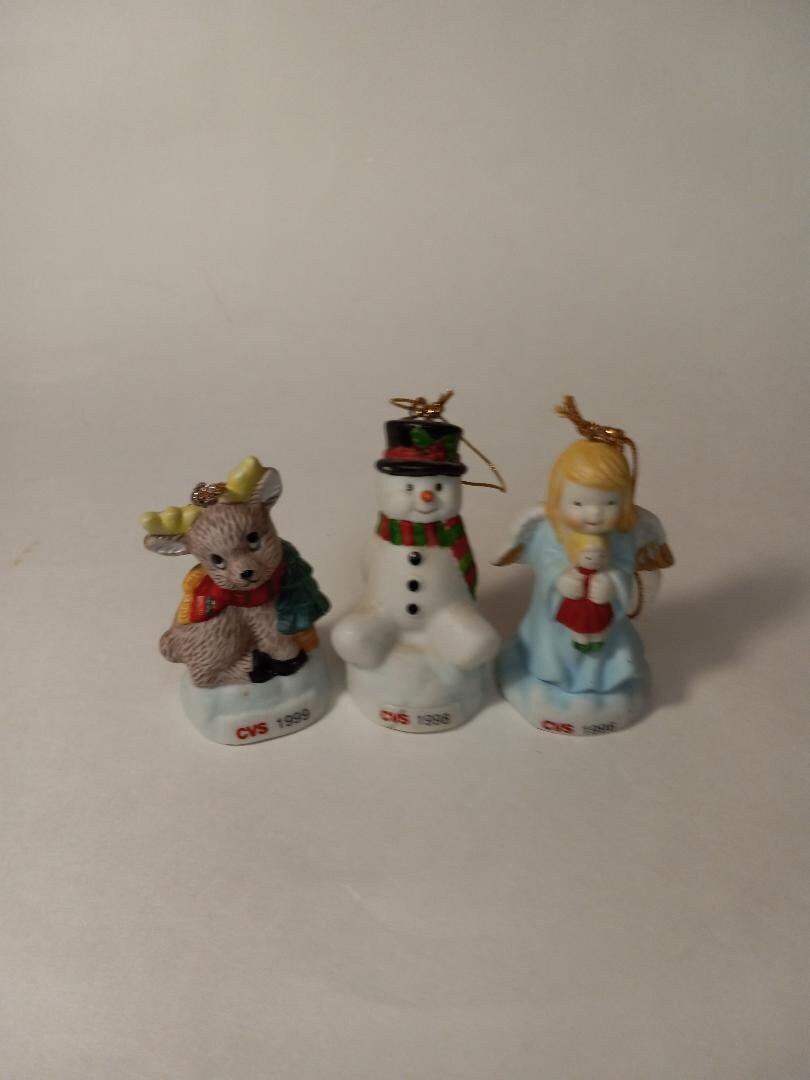 Vintage CVS Christmas Holiday Tree Ornaments Snowman, Angel and ...