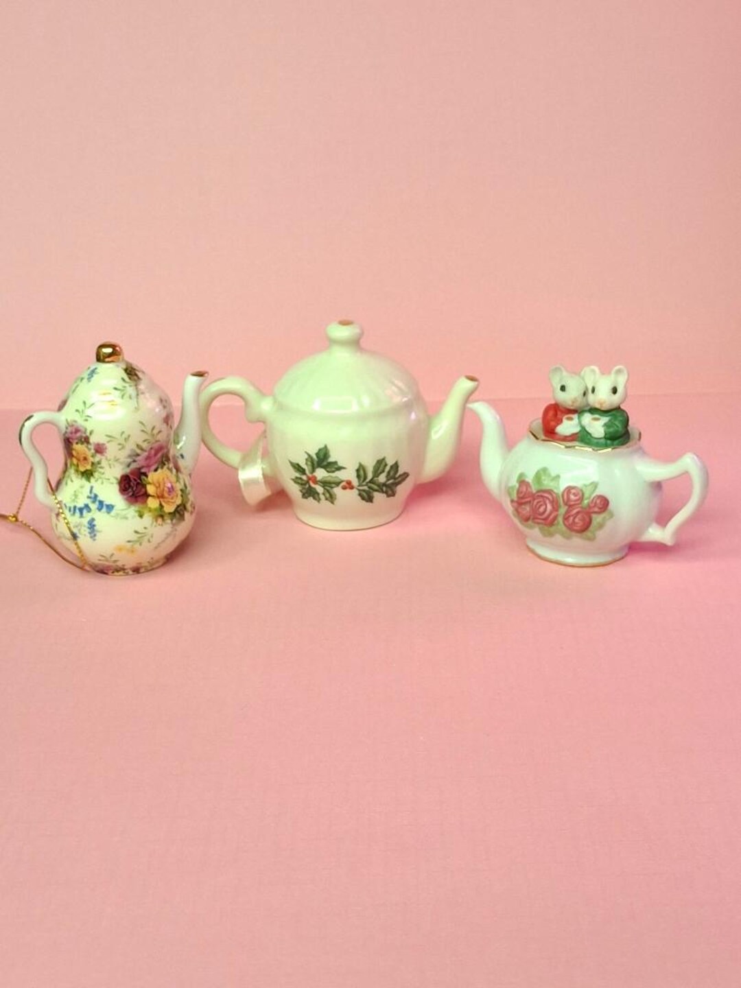 Vintage Mini Ceramic Decorative Teapots Hanging Ornaments Set of 3 - Etsy