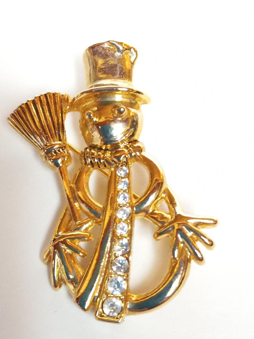 Vintage Signed New View Snowman Gold Tone With Rhinestones Christmas ...