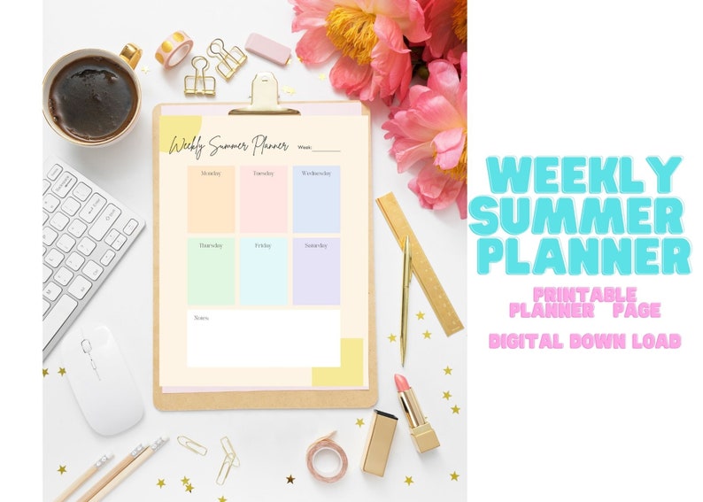 WEEKLY SUMMER SCHEDULE Printable Page Instant Download - Etsy