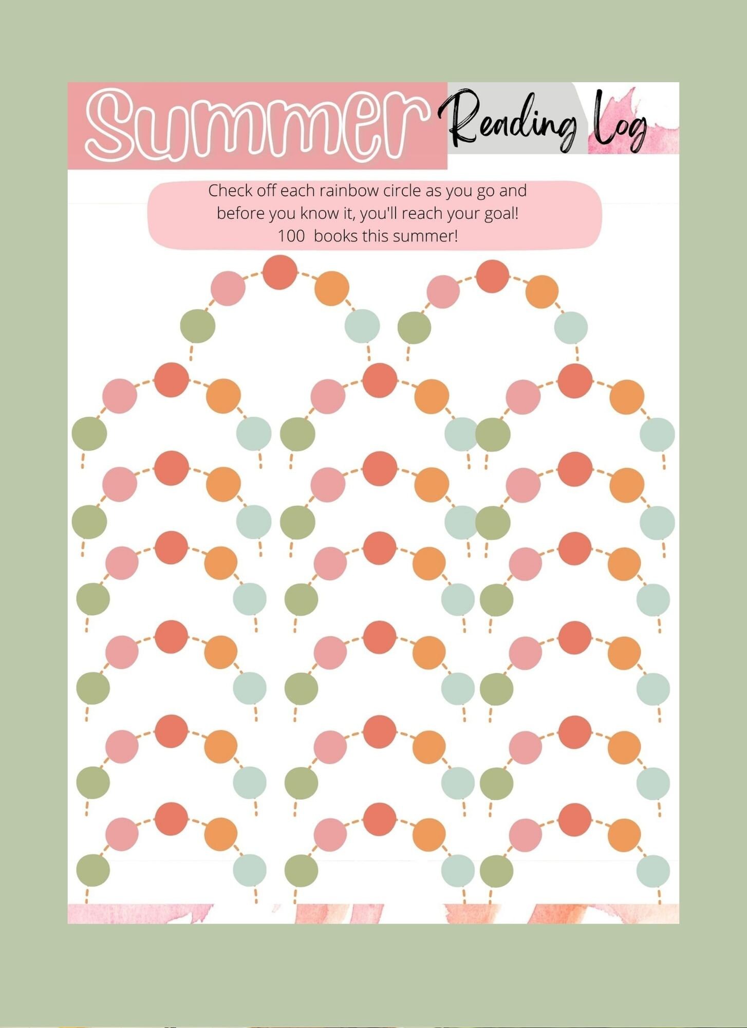 Rainbow Summer Reading Challenge Printable Page Reading Log 100 or 50 ...