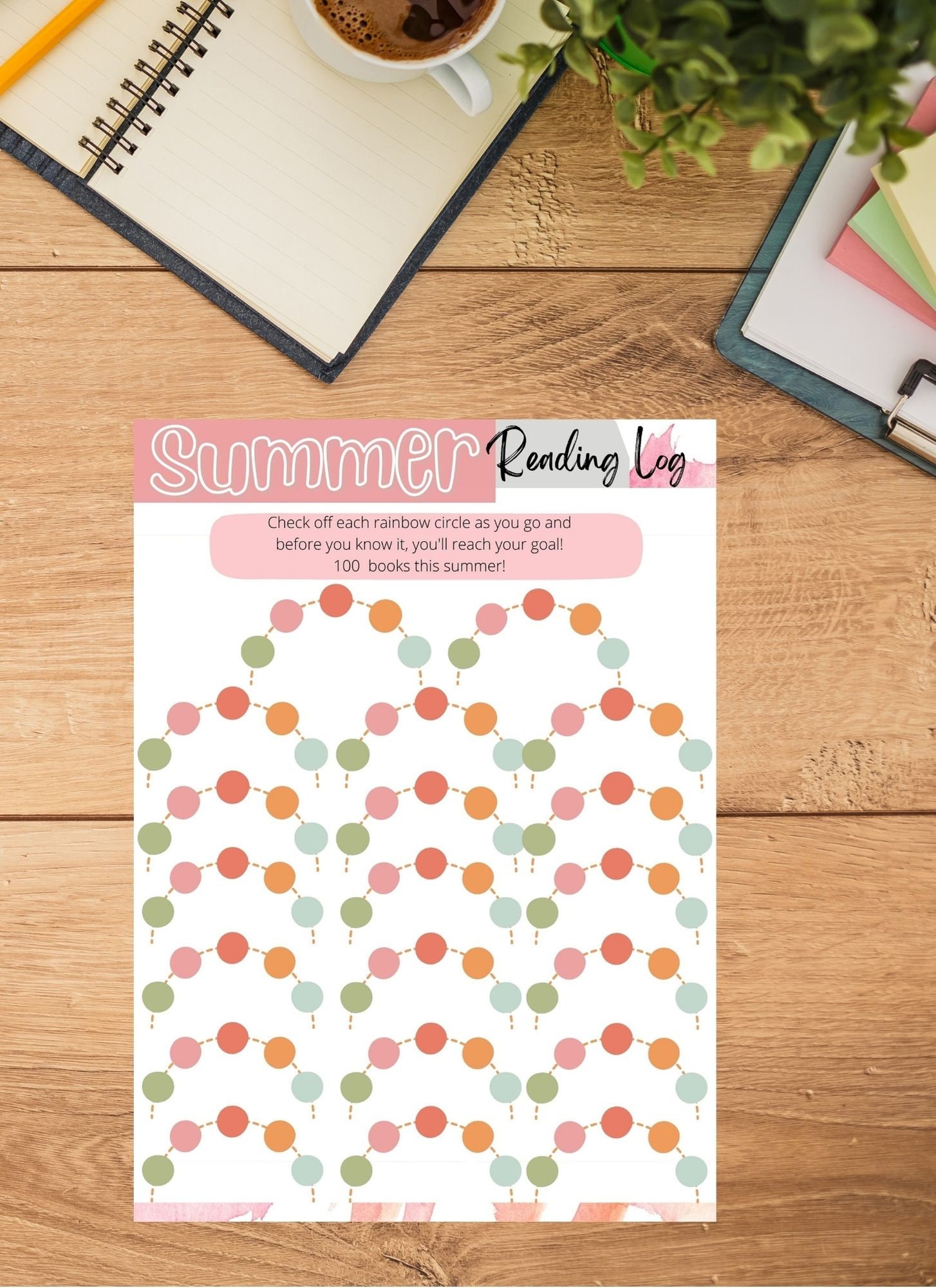 Rainbow Summer Reading Challenge Printable Page Reading Log 100 or 50 ...