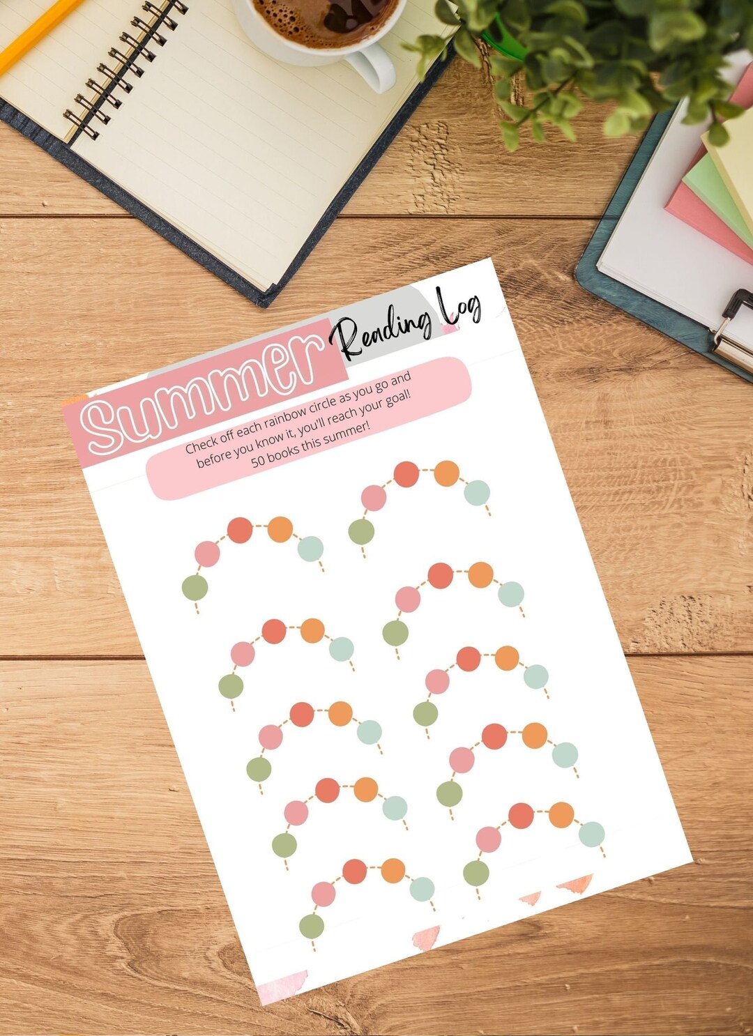 Rainbow Summer Reading Challenge Printable Page Reading Log 100 or 50 ...