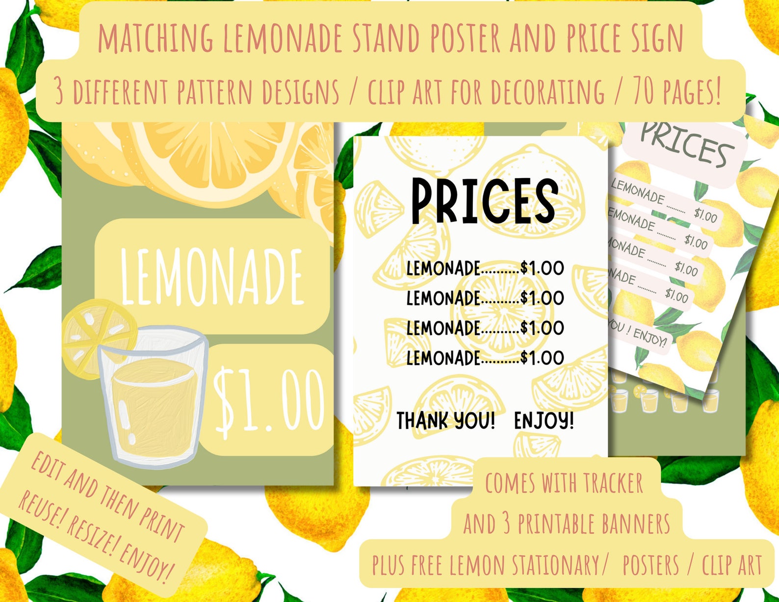 SUMMER LEMONADE STAND Poster Bundle, Editable Template, Summer Kids ...