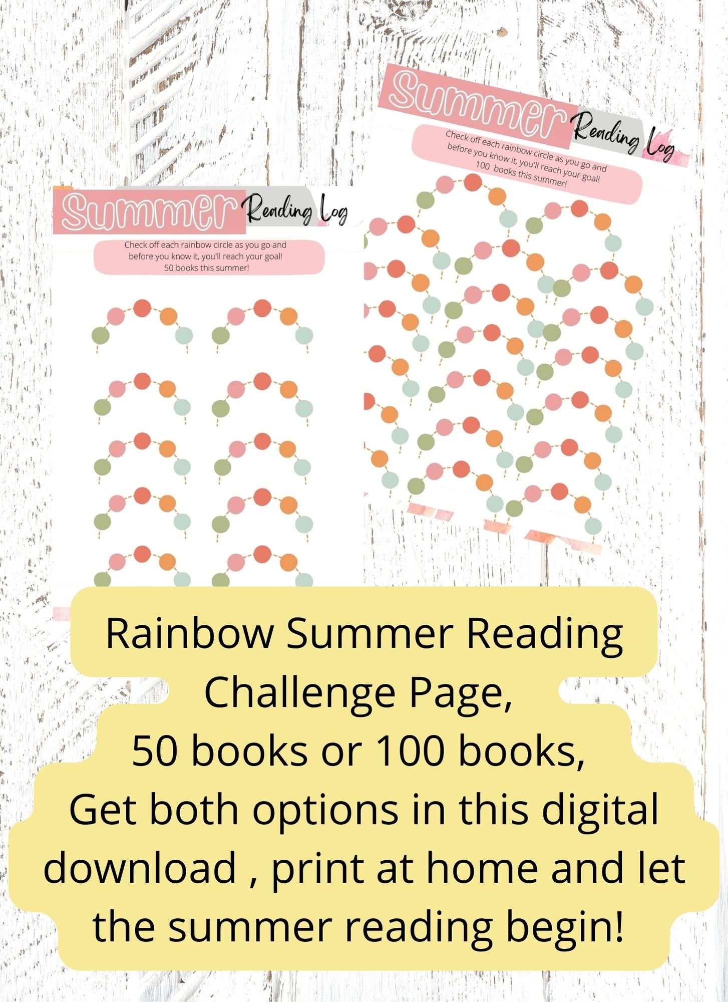 Rainbow Summer Reading Challenge Printable Page Reading Log 100 or 50 ...