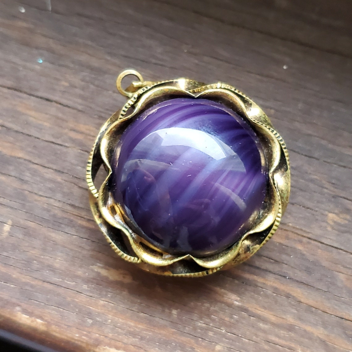 Purple Swirl Agate and Gold Tone Thick 1970's Pendant - Etsy